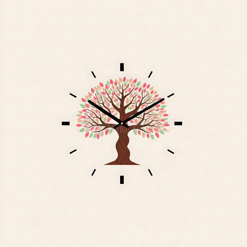 A Clock with a Tree Design, Featuring Colorful Leaves and Black Clock ...