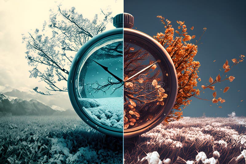 Clock with Tree Representation of Changing Season from Winter To Spring ...