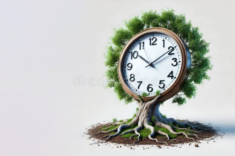 A Clock Turned into a Tree with Roots. Space for Text. Stock Image ...