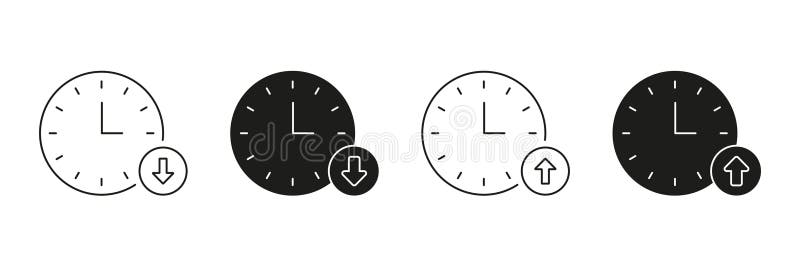 Clock with Up and Down Arrows Line and Solid Icon Set. Time Management ...