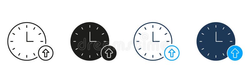Clock with Upward Arrow Line and Solid Icon Set. Time Management ...