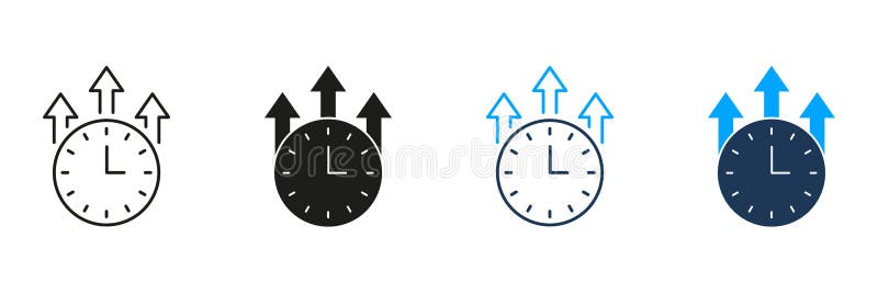 Clock with Upward Arrows Line and Solid Icon Set. Time Management ...