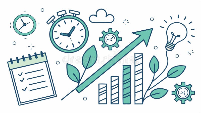 Clock and Upward Trend Chart, Time Management and Productivity Vector ...