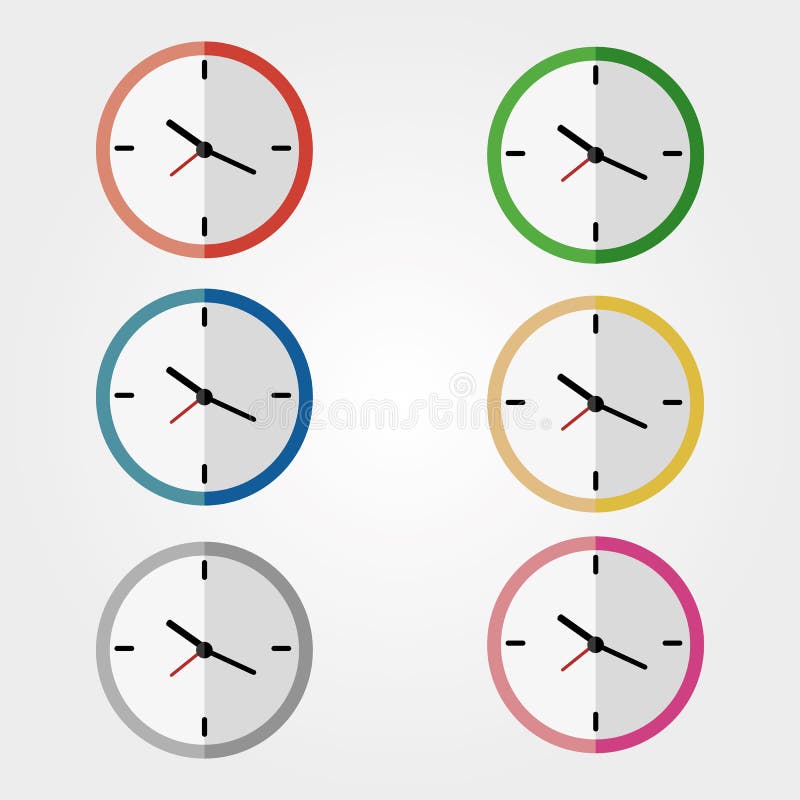 Clock Vector Set in Flat Design Style Stock Vector - Illustration of ...