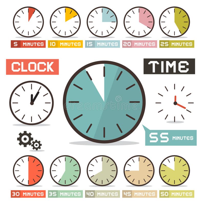 Clock Vector Set in Flat Design Style Stock Vector - Illustration of ...