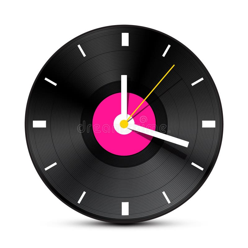 Clock on Vinyl Record LP Disc Isolated on White Background Stock Vector ...