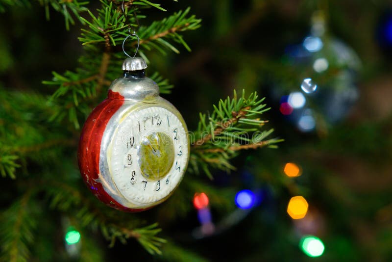 Clock Vintage Christmas Decoration for Christmas Tree. Stock Photo ...