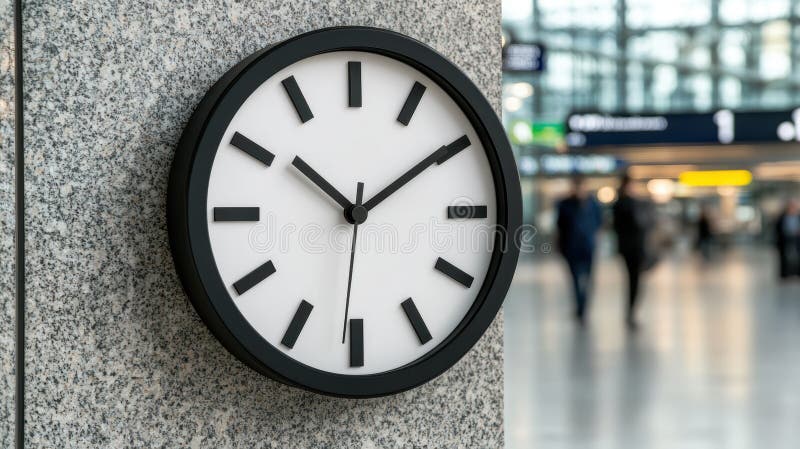 Clock on Wall in Airport Terminal Stock Illustration - Illustration of ...