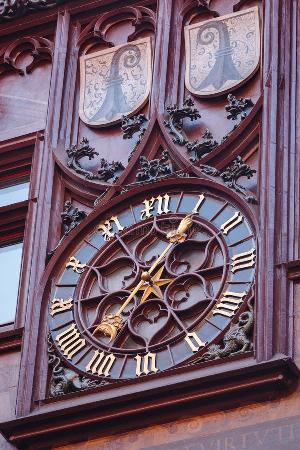 Clock on the Wall, Medieval Basel Town Hall Rathaus, Switzerland Stock ...