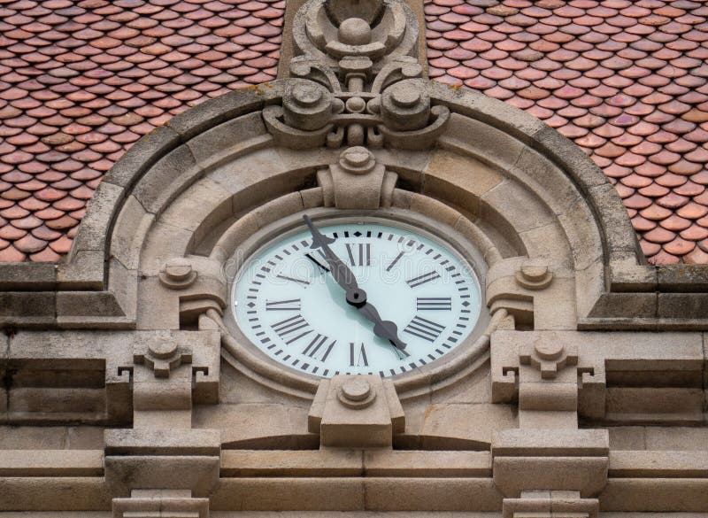 Clock on the Wall of a Medieval Building Stock Photo - Image of wall ...