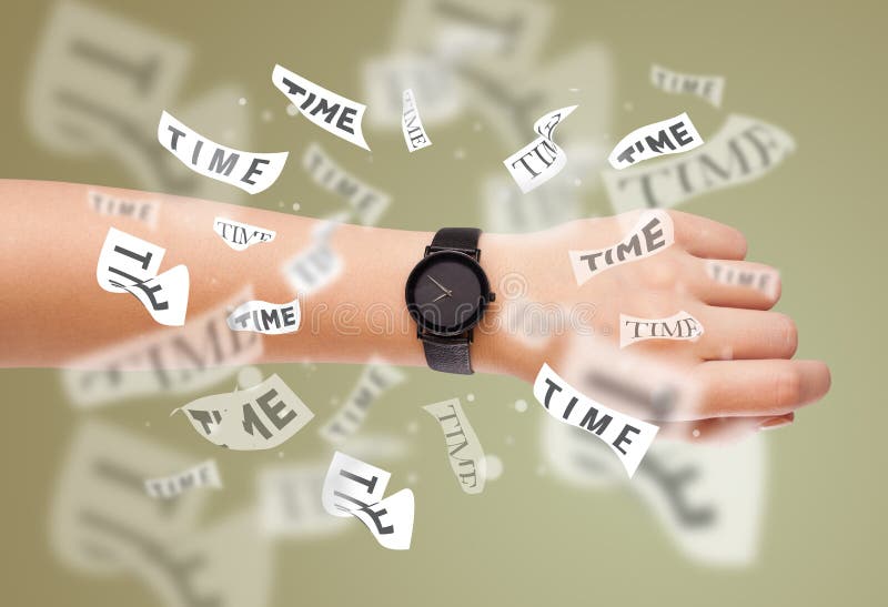 Clock and Watch Concept with Time Flying Away Stock Image - Image of ...