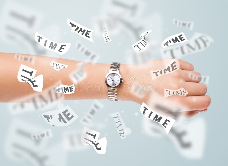 Clock and Watch Concept with Time Flying Away Stock Image - Image of ...