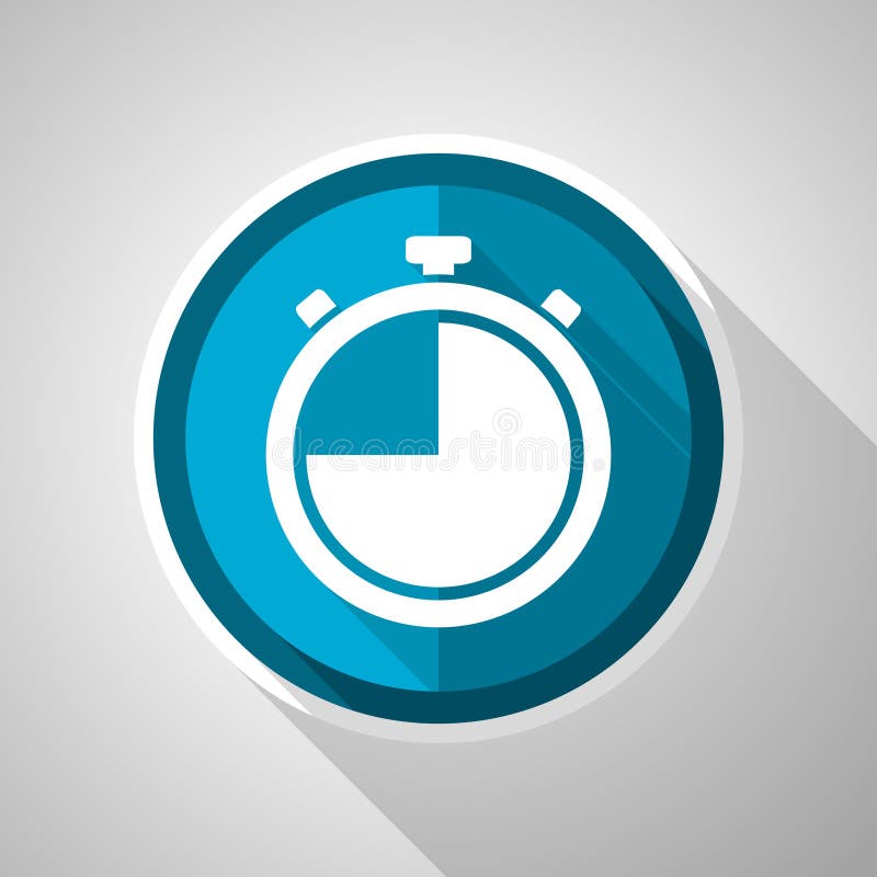 Clock, Watch, Stopwatch Symbol, Flat Design Vector Blue Icon with Long ...