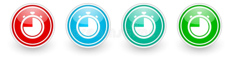 Clock, Watch, Stopwatch Vector Icons, Colorful Glossy Buttons on White ...
