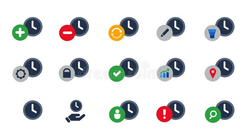 Clock Watch Time Alarm Deadline Icon Set Collection Isolated Graphic ...
