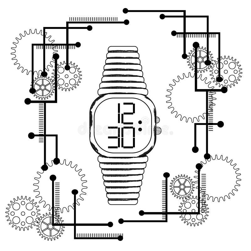 Clock and Watches, Black and White Design Elements Stock Vector ...