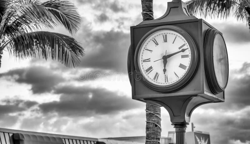 Clock on the Waterfront Promenade at Dusk Stock Image - Image of ...