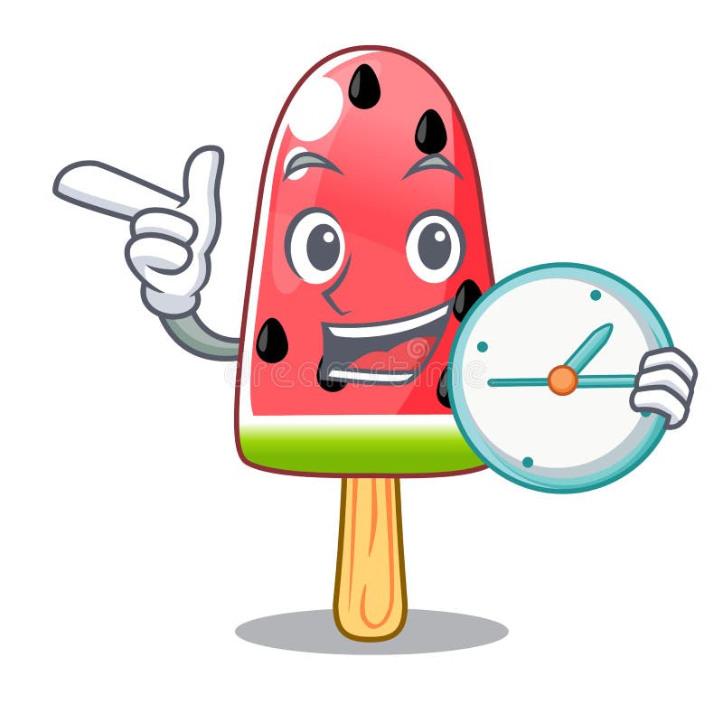 With Clock Watermelon Ice Cream Shaped Wood Character Stock Vector ...