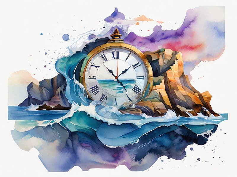 A Clock that is on a Wave that Says the Time. Stock Illustration ...