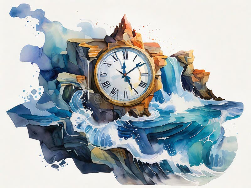 A Clock that is on a Wave that Says the Time. Stock Illustration ...