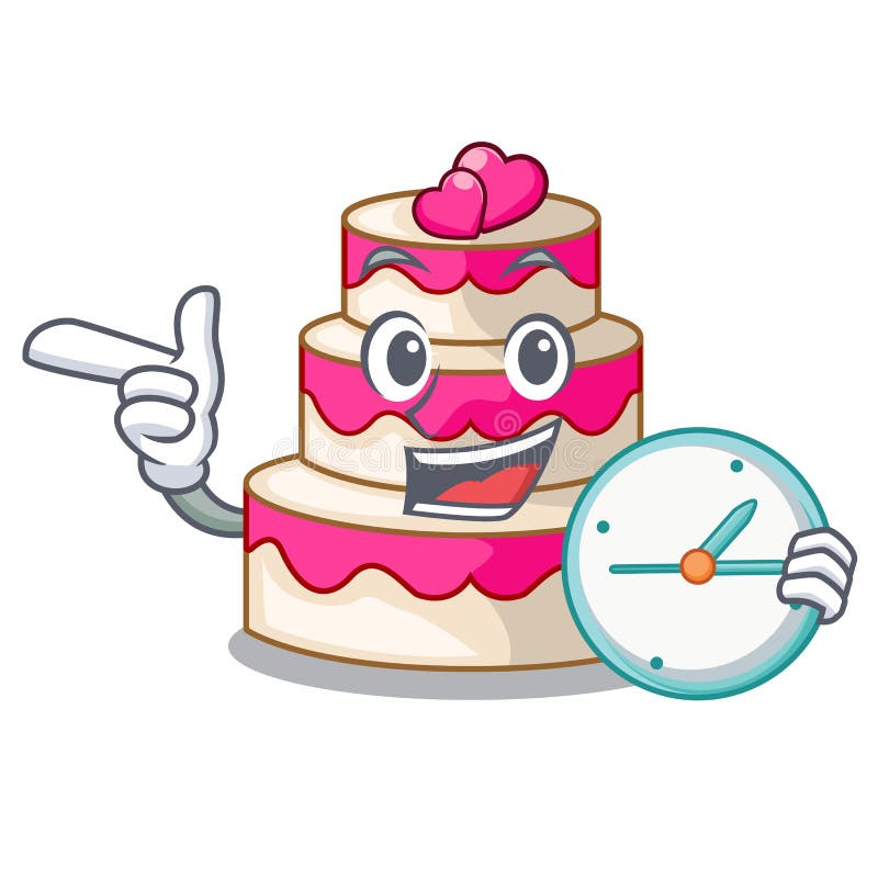 With Clock Wedding Cake Above Wooden Cartoon Table Stock Vector ...
