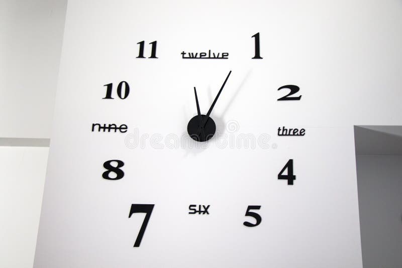 Clock on the White Wall, Time Numbers Stock Image - Image of copy ...