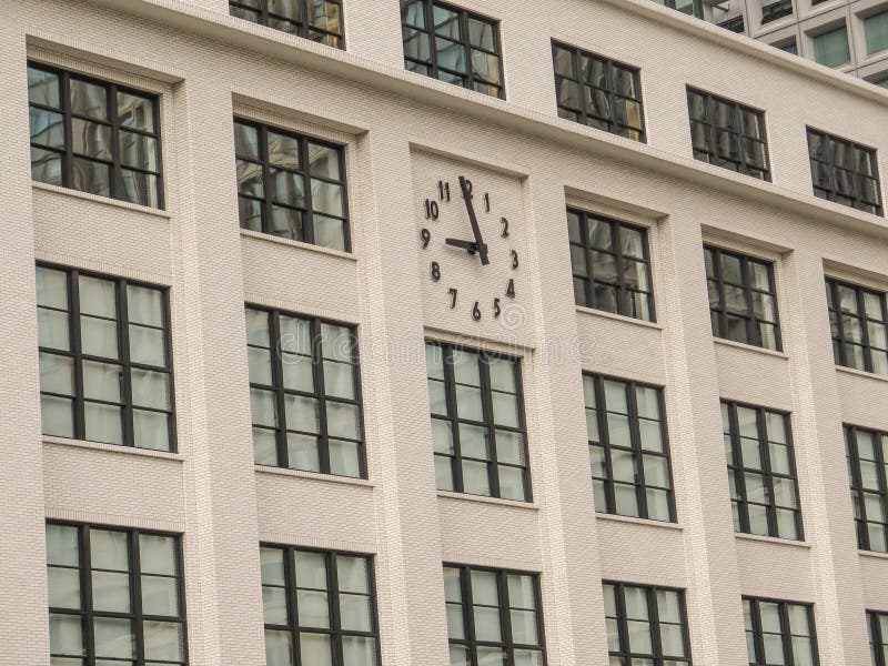 Clock and Window of White Building Stock Photo - Image of window, time ...