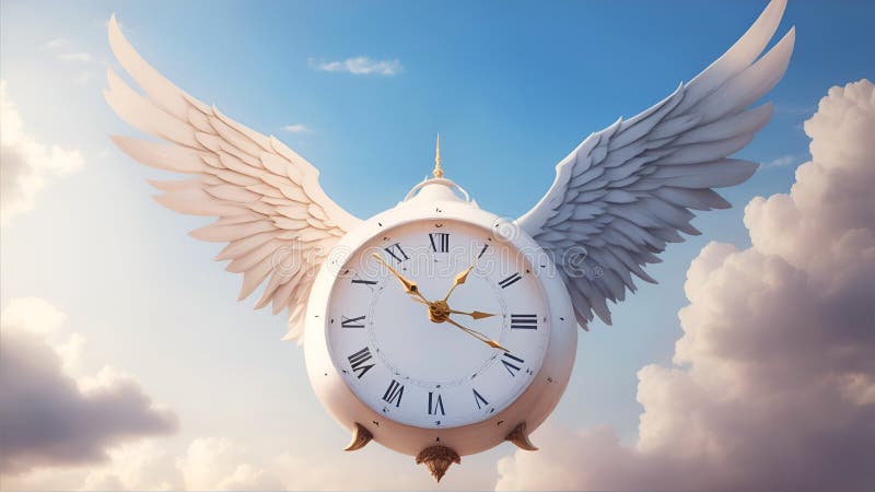 A Clock with Wings in the Sky with Clouds. the Concept of the ...