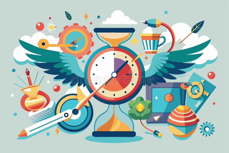 A Clock with Wings Surrounded by Various Objects in an Intriguing ...