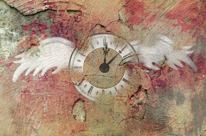 Clock with wings on wall stock image. Image of seconds - 44687351
