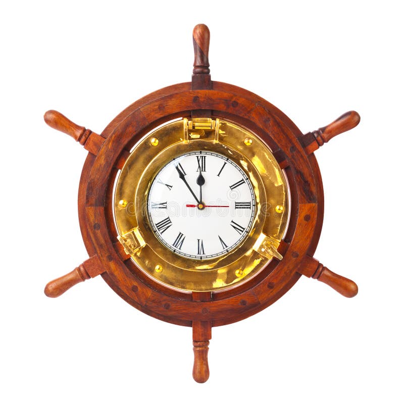 Clock in wood helm stock image. Image of navigate, second - 44303319