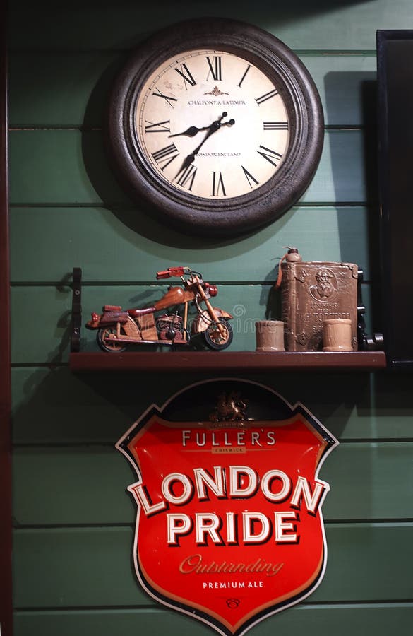 Clock on a Wooden Wall, Accessories on a Shelf Interior of Modern Pub ...