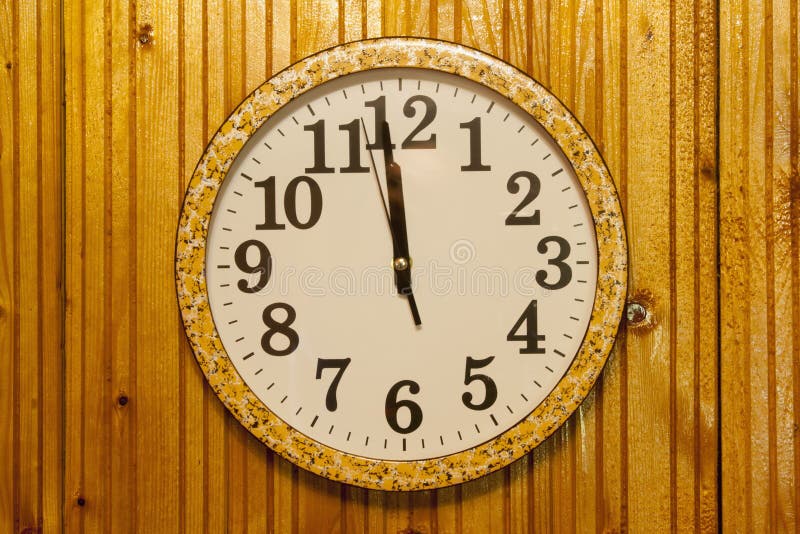 Clock on wooden wall stock image. Image of circle, time - 91077823