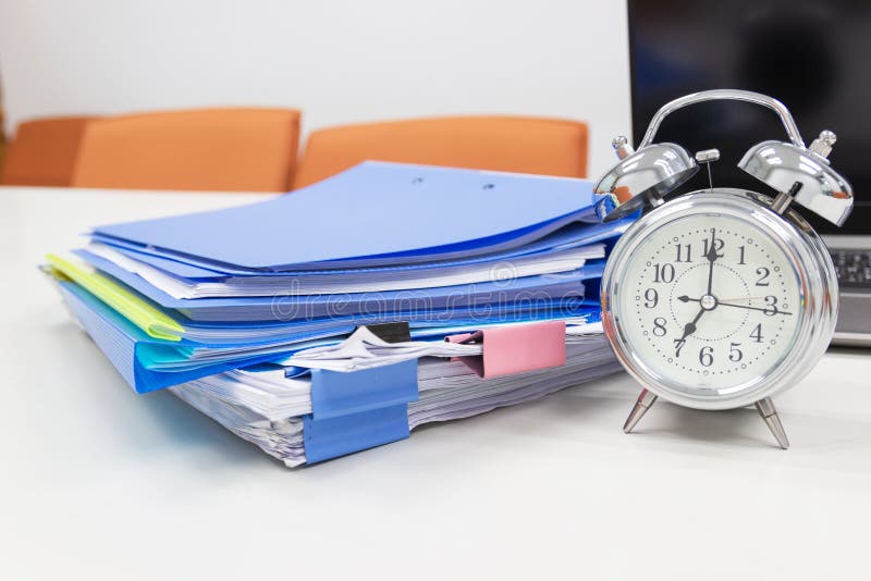 Clock on Work Desk in the Office Time of Businessman Working Concepts ...