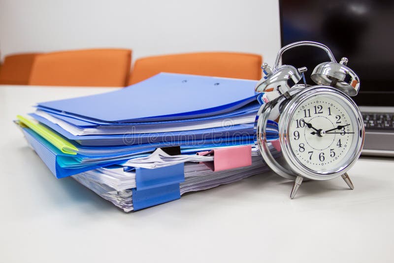 Clock on Work Desk in the Office Time of Businessman Working Concepts ...