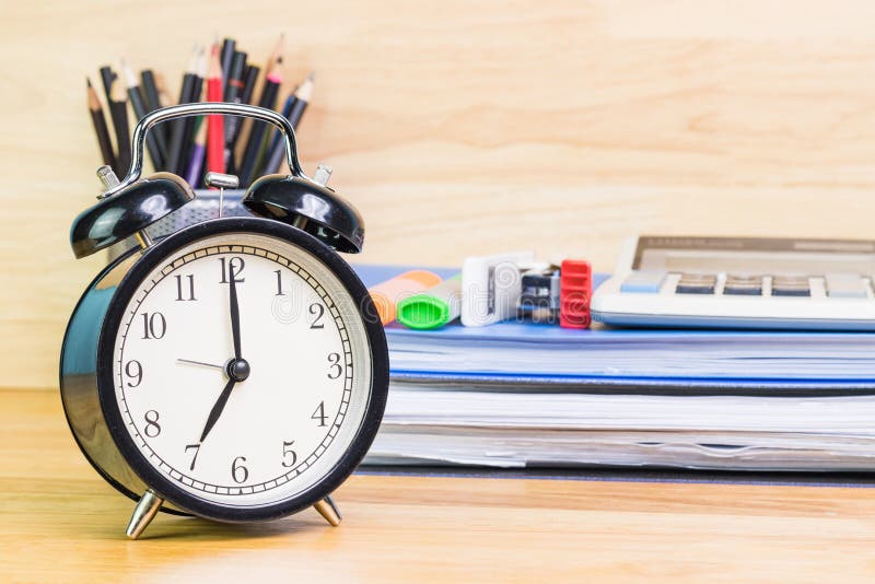 Clock on Work Desk in the Office Time of Businessman Working Concepts ...