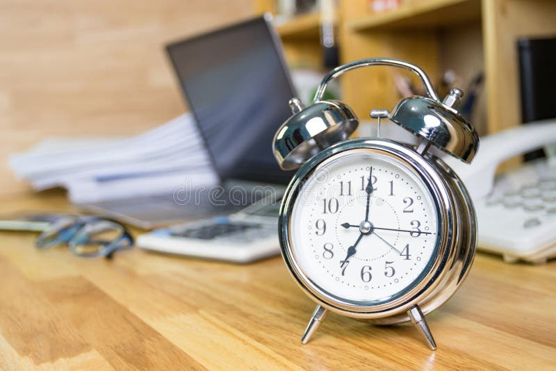 Clock on Work Desk in the Office Time of Businessman Working Concepts ...