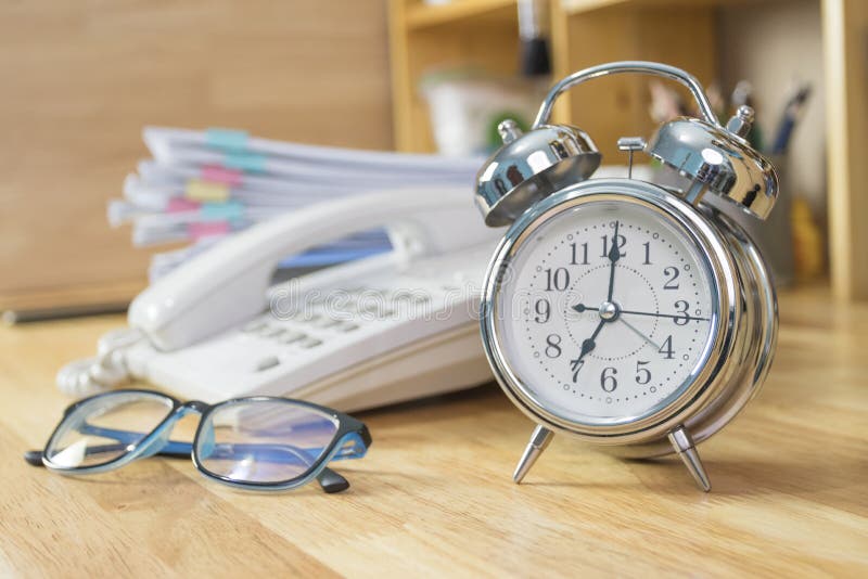 Clock on Work Desk in the Office Time of Businessman Working Concepts ...