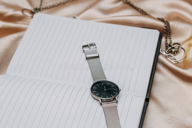 Clock and Work Notepad, Business and Time Management Concept. Stock ...