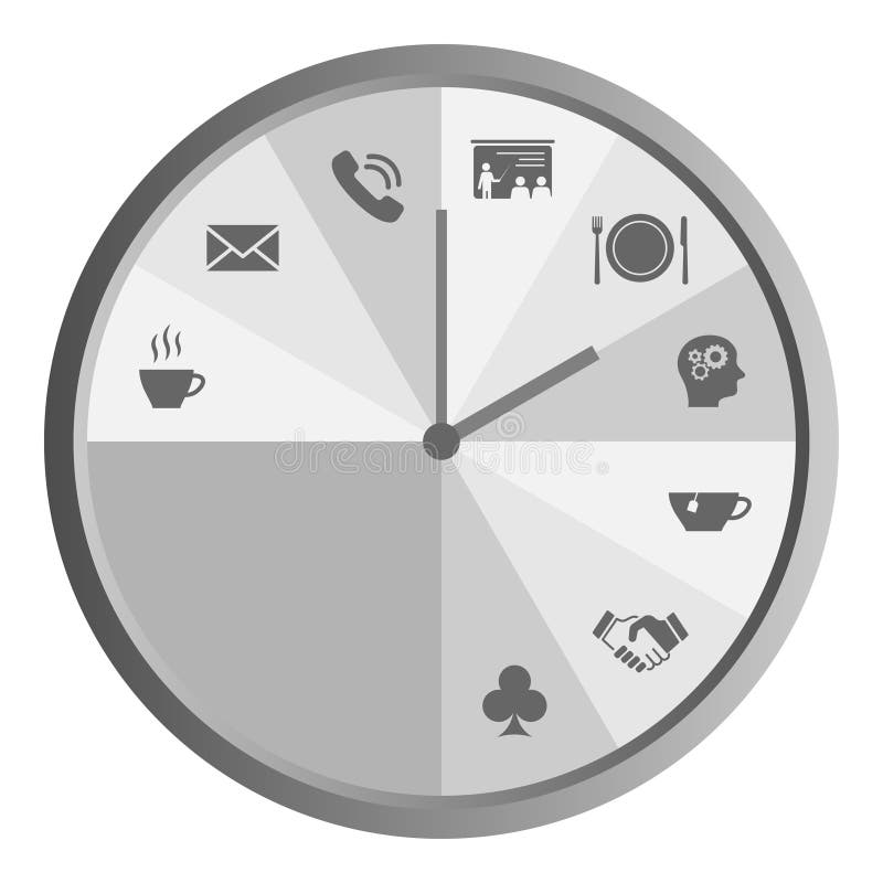 Clock with Work Time Icons Grey Stock Vector - Illustration of clock ...