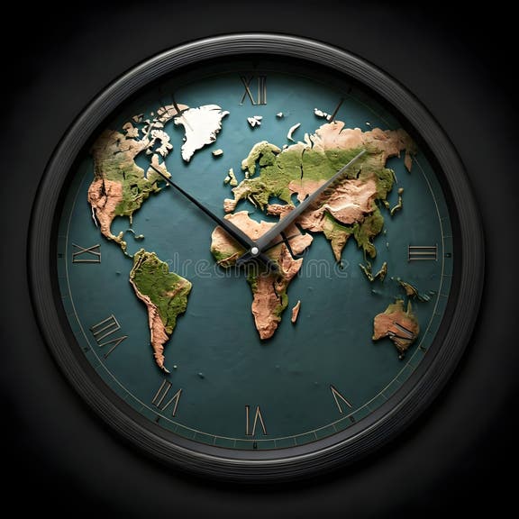 World Map Clock Showing Current Time and Global Issues Stock ...