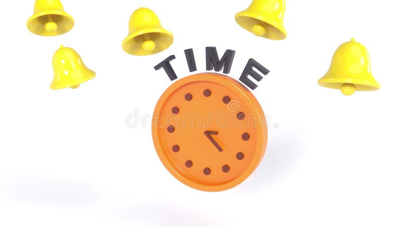 Clock Yellow Bells TIME Text on White Bg 3d Stock Illustration ...
