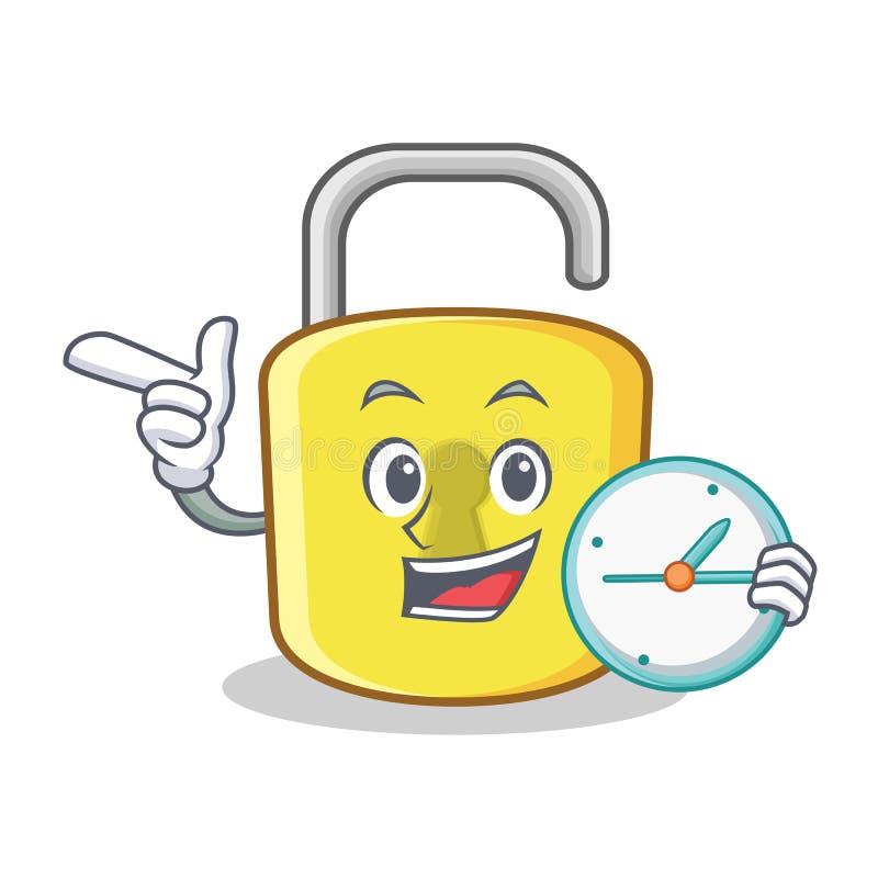 With Clock Yellow Lock Character Mascot Stock Vector - Illustration of ...