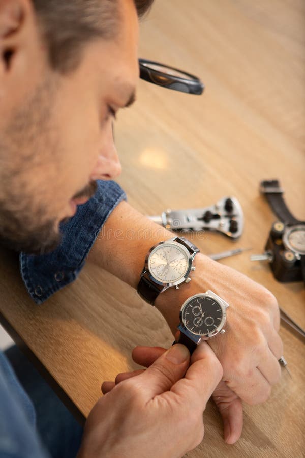 Clockmaster Fixing Watch for Customer Stock Image - Image of focused ...