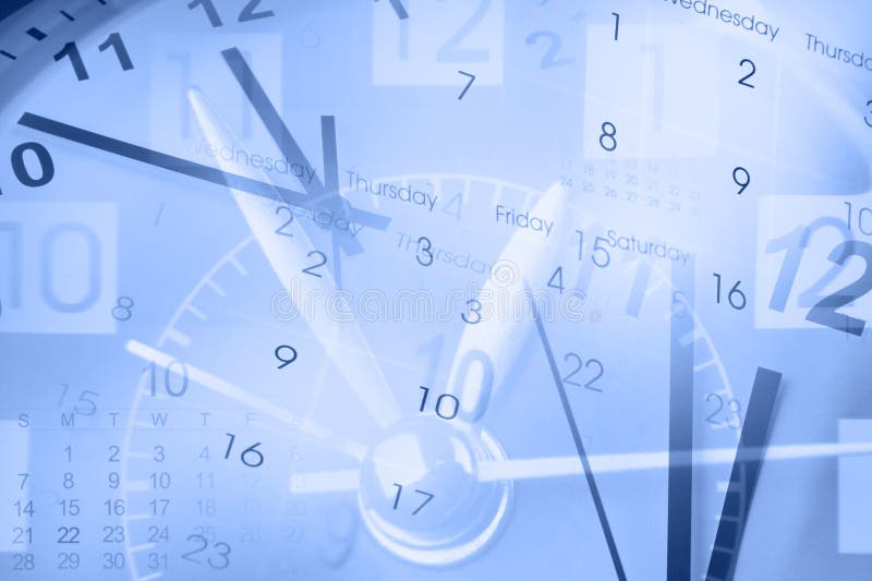 Clocks and Calendars Blue Composite Stock Image - Image of number ...