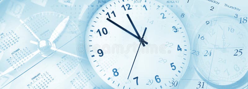 Clocks and Calendars Blue Composite Stock Image - Image of monthly ...