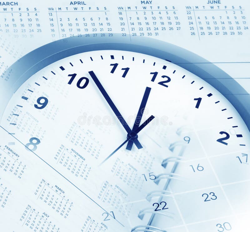 Clocks and Calendars Blue Composite Stock Image - Image of hour, hands: 374827829