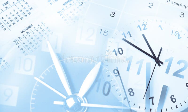 Clocks and Calendars Blue Composite Stock Image - Image of punctual ...