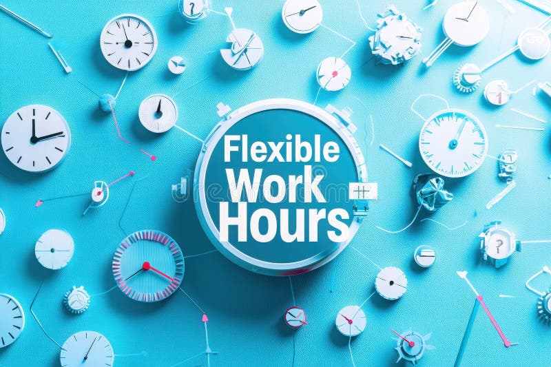 Flexible Work Hours Concept with Various Clocks on Vibrant Blue ...