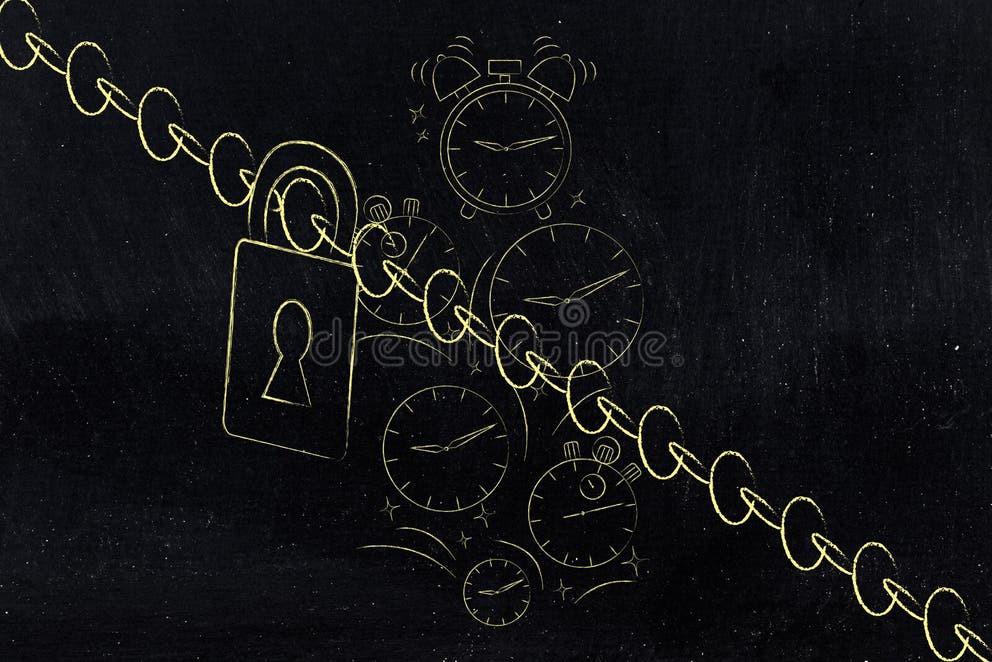 Clocks Falling Behind a Chain with Lock Stock Illustration ...
